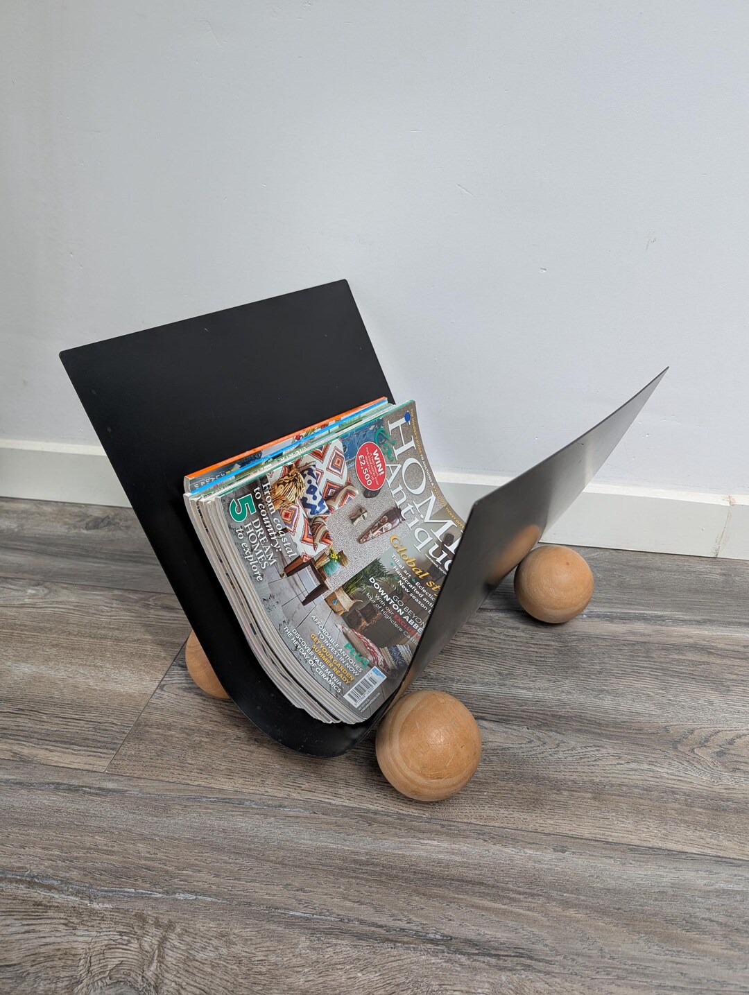 Vintage POSTMODERN DESIGN Black Metal With Wooden Ball Shaped Legs ...