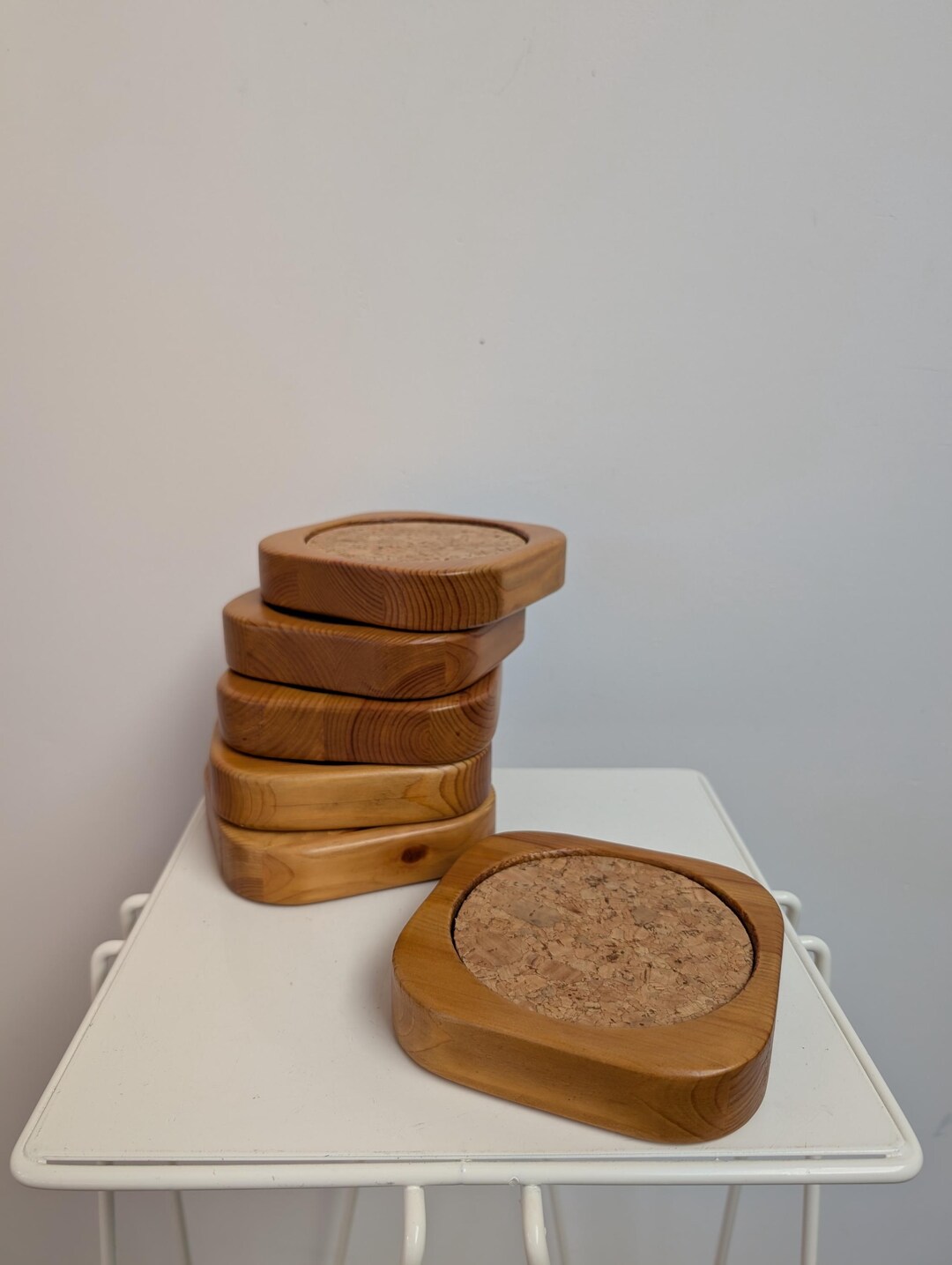 Set of 6 Vintage MID CENTURY Style Wooden and Cork Coasters From the ...