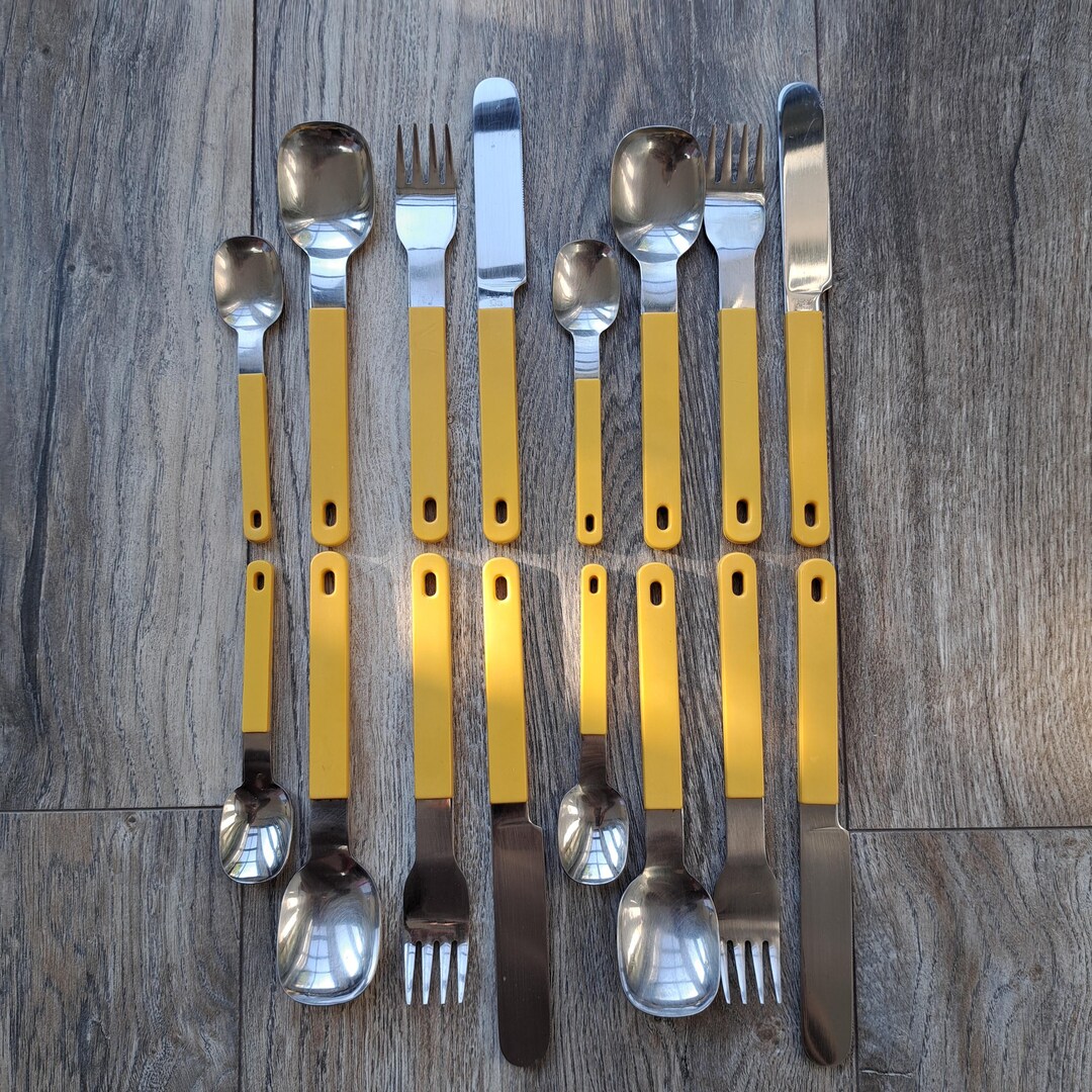 Vintage MID CENTURY Style Made in JAPAN Retro Yellow Cutlery Set for 4p ...