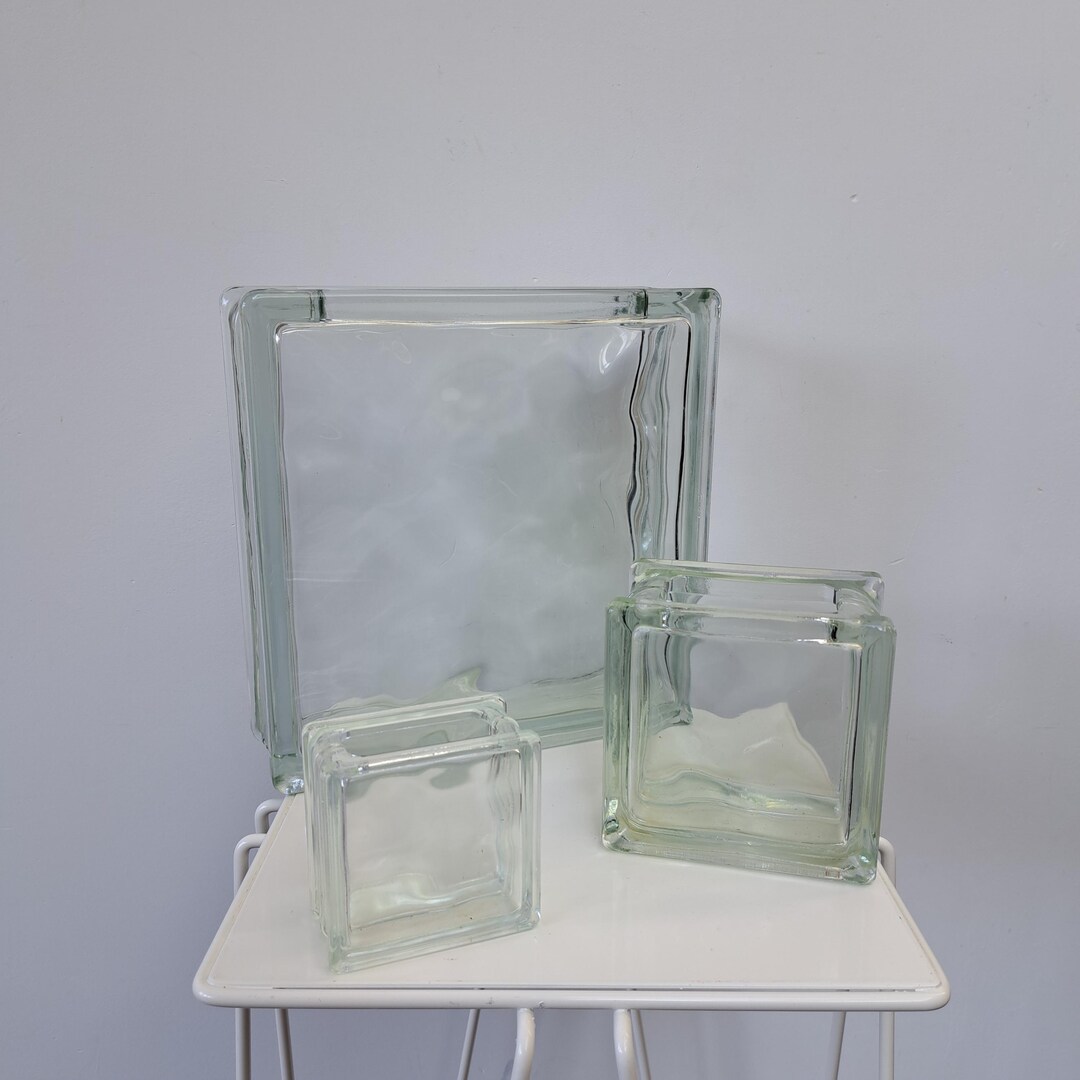 Set of 3 Vintage MODERNIST Style Heavy Glass Block Vases From the 70 ...