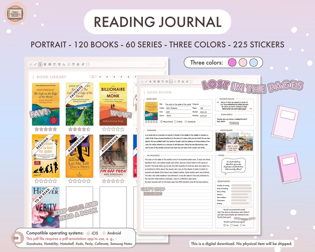 Digital Reading + Book Review Journal, Portrait, Ios & Android - Etsy