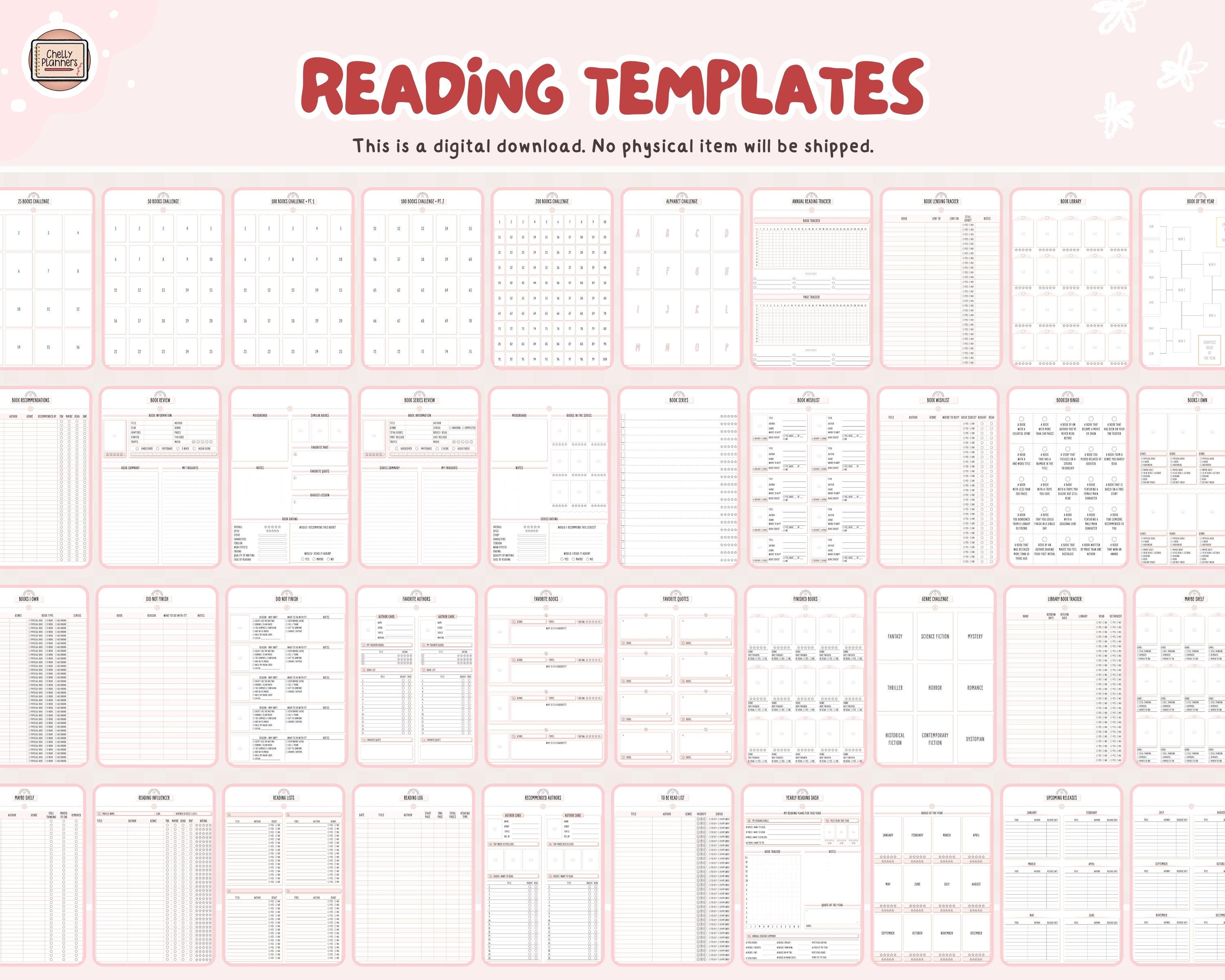 Reading Templates in PNG & PDF for Your Digital Planner and Journal ...