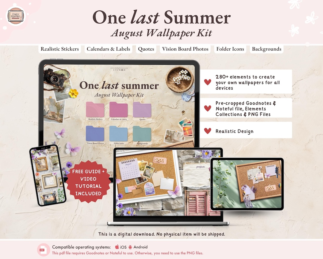 Realistic August Wallpaper Kit / Pre-cropped Digital Stickers ...