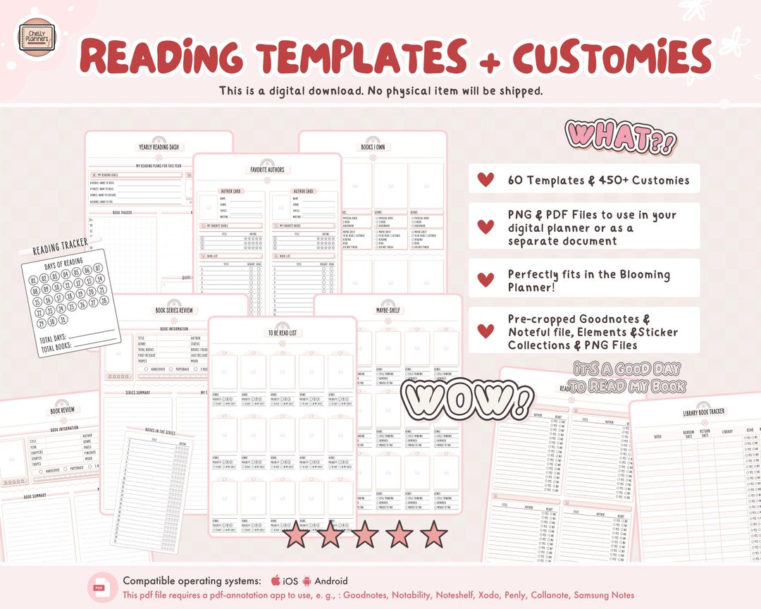 Reading Templates in PNG & PDF for Your Digital Planner and Journal ...