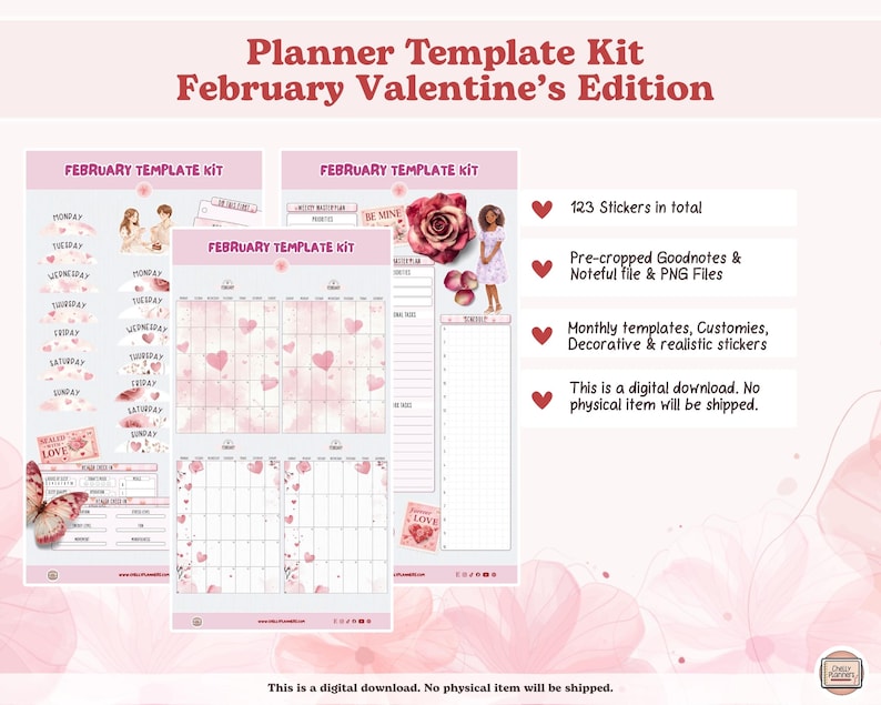 February Digital Planner Template Kit / Digital Stickers in PNG, for ...