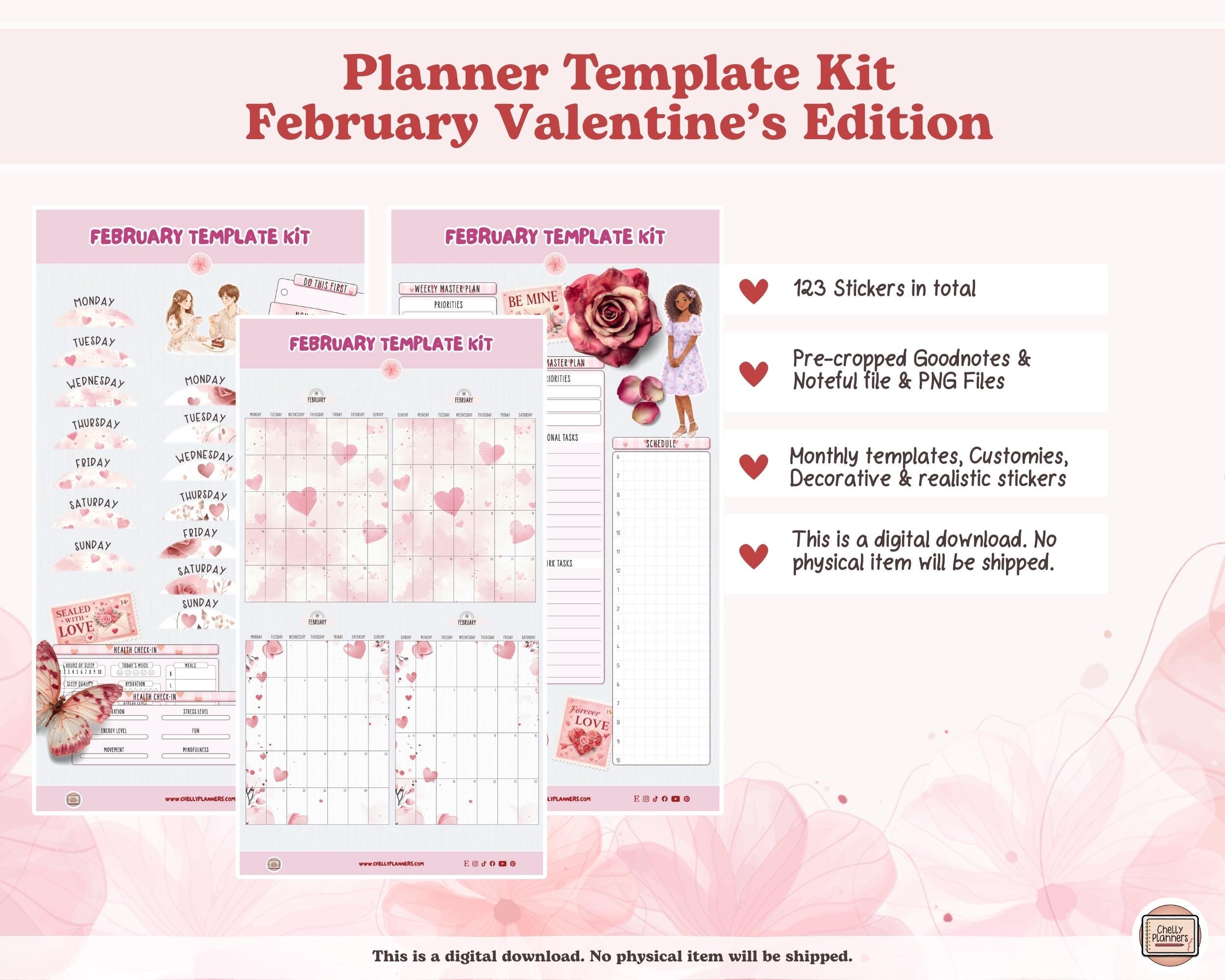 February Digital Planner Template Kit / Digital Stickers in PNG, for ...