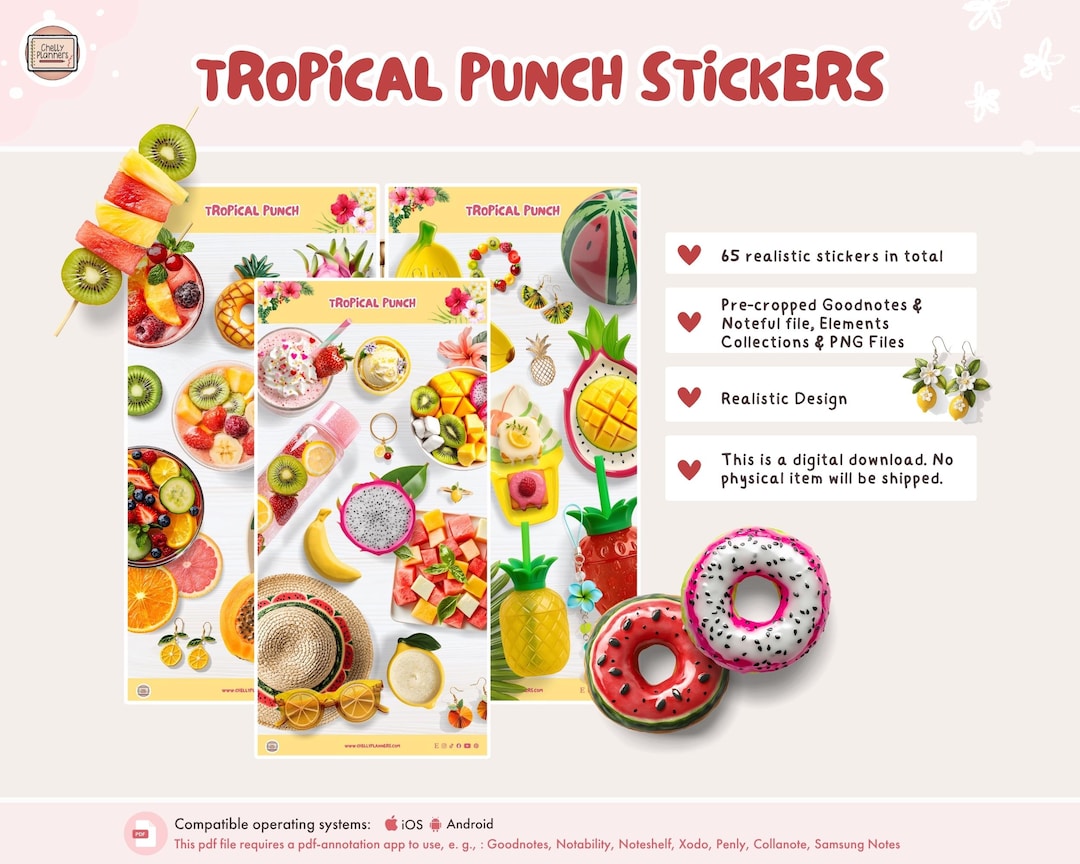 Realistic Tropical Punch Stickers / Pre-cropped Digital Stickers for ...
