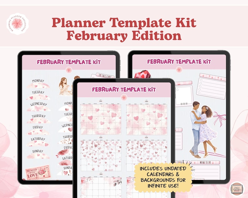 February Digital Planner Template Kit / Digital Stickers in PNG, for ...