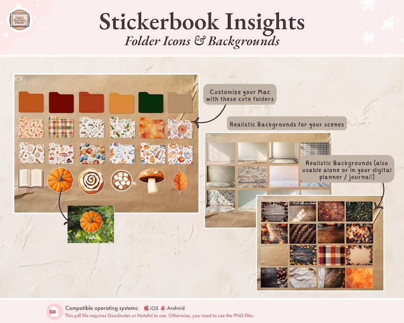 Realistic Fall Wallpaper Kit, Digital Wallpaper Stickers (PNG ...