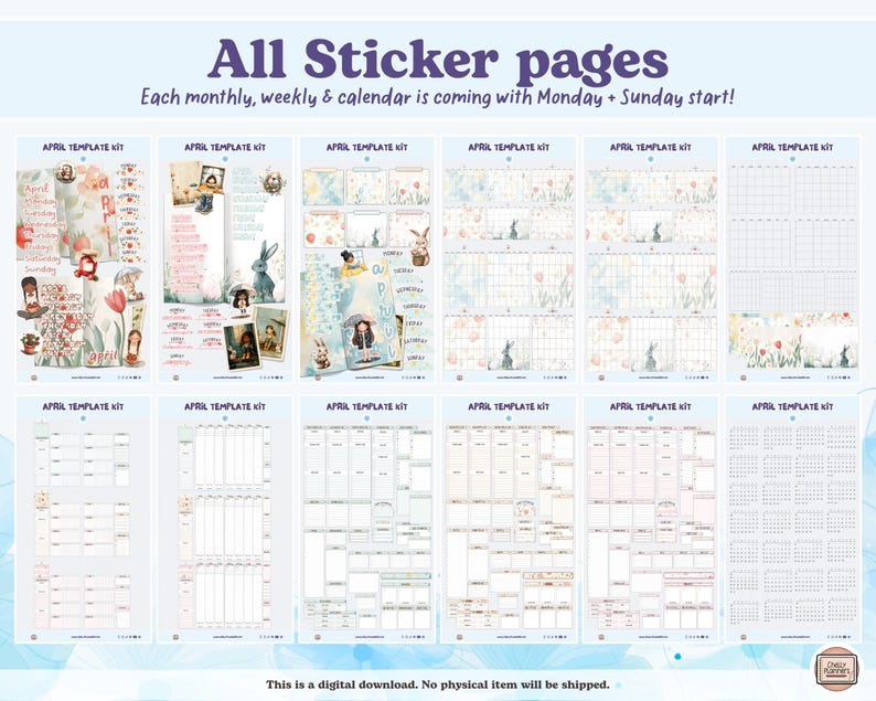 April Digital Planner Template Kit, Digital Stickers in PNG, for ...