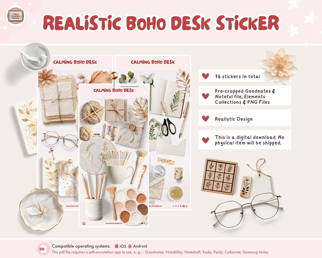 Realistic Boho Desk Stickers / Pre-cropped Digital Stickers for Your ...