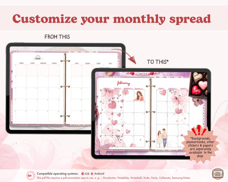 February Digital Planner Template Kit / Digital Stickers in PNG, for ...