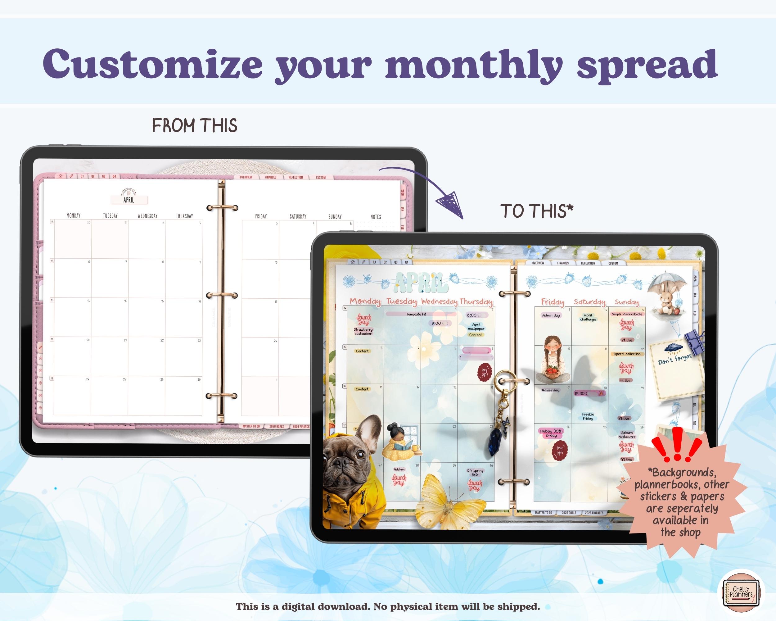 April Digital Planner Template Kit, Digital Stickers in PNG, for ...