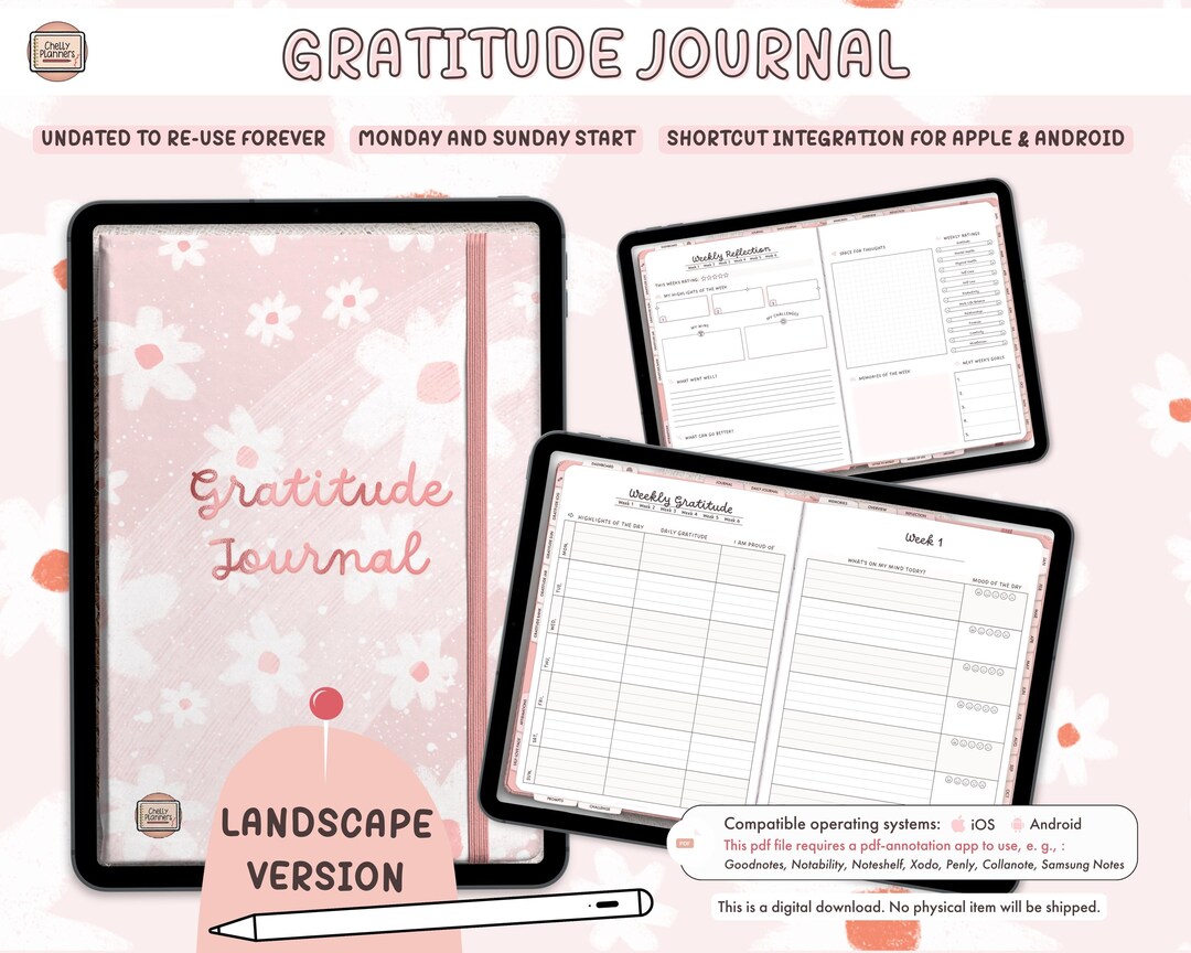 Landscape Gratitude Journal / Undated / Digital Journal / Shortcut ...