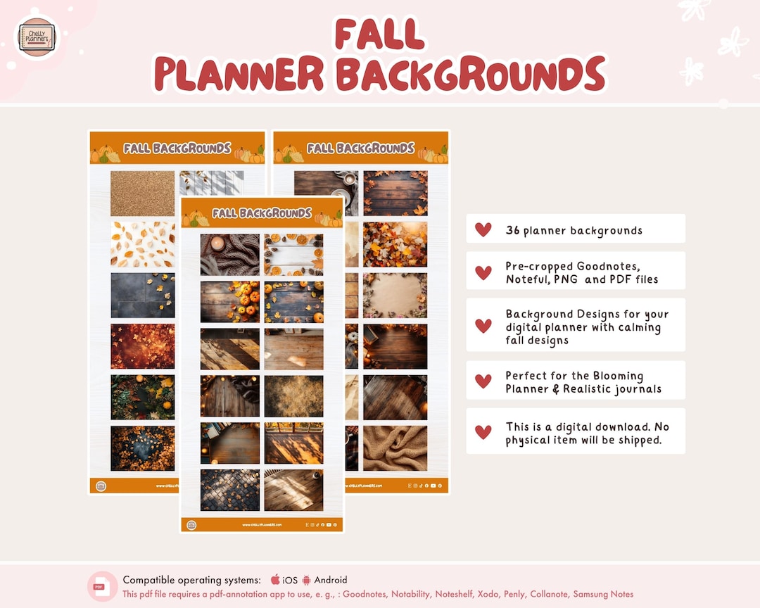 Fall Planner Backgrounds, Digital Planner Stickers (PNG, Goodnotes ...