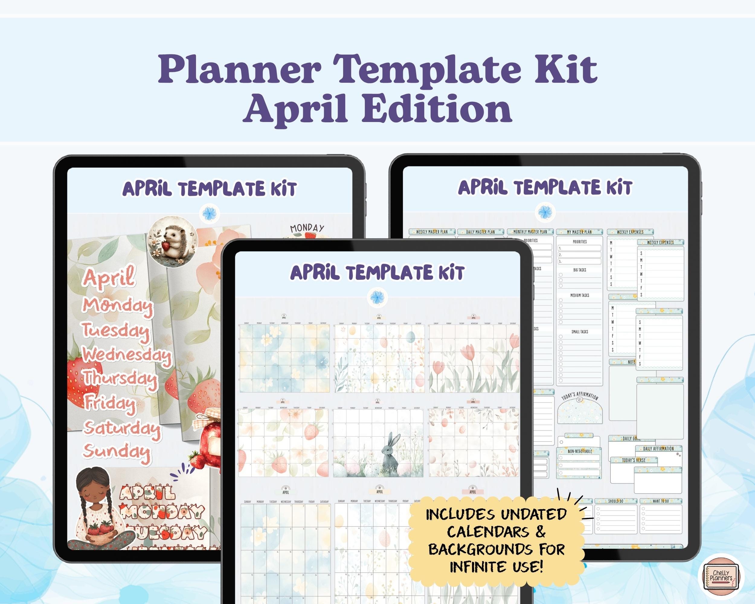 April Digital Planner Template Kit, Digital Stickers in PNG, for ...