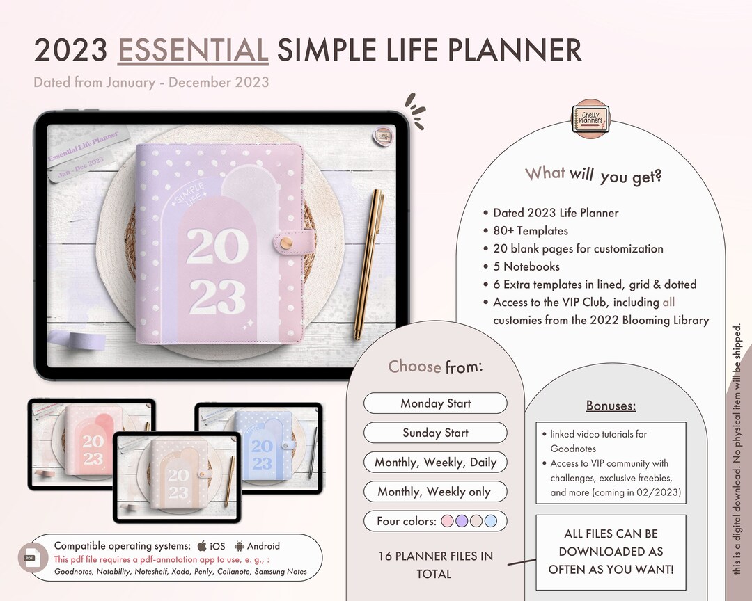 2023 Essential Simple Life Planner / Digital Planner / Mon - Etsy