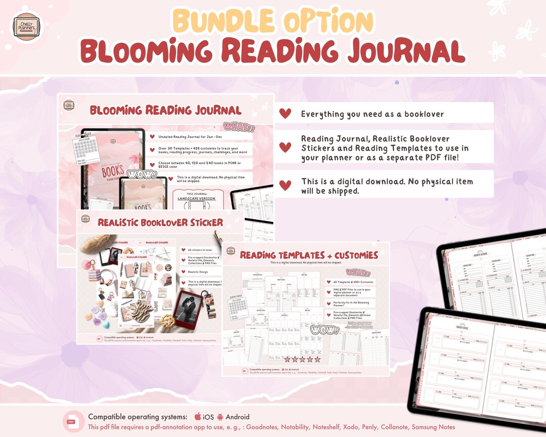 Blooming Reading Journal Bundle, Stickers, Widgets & Templates ...