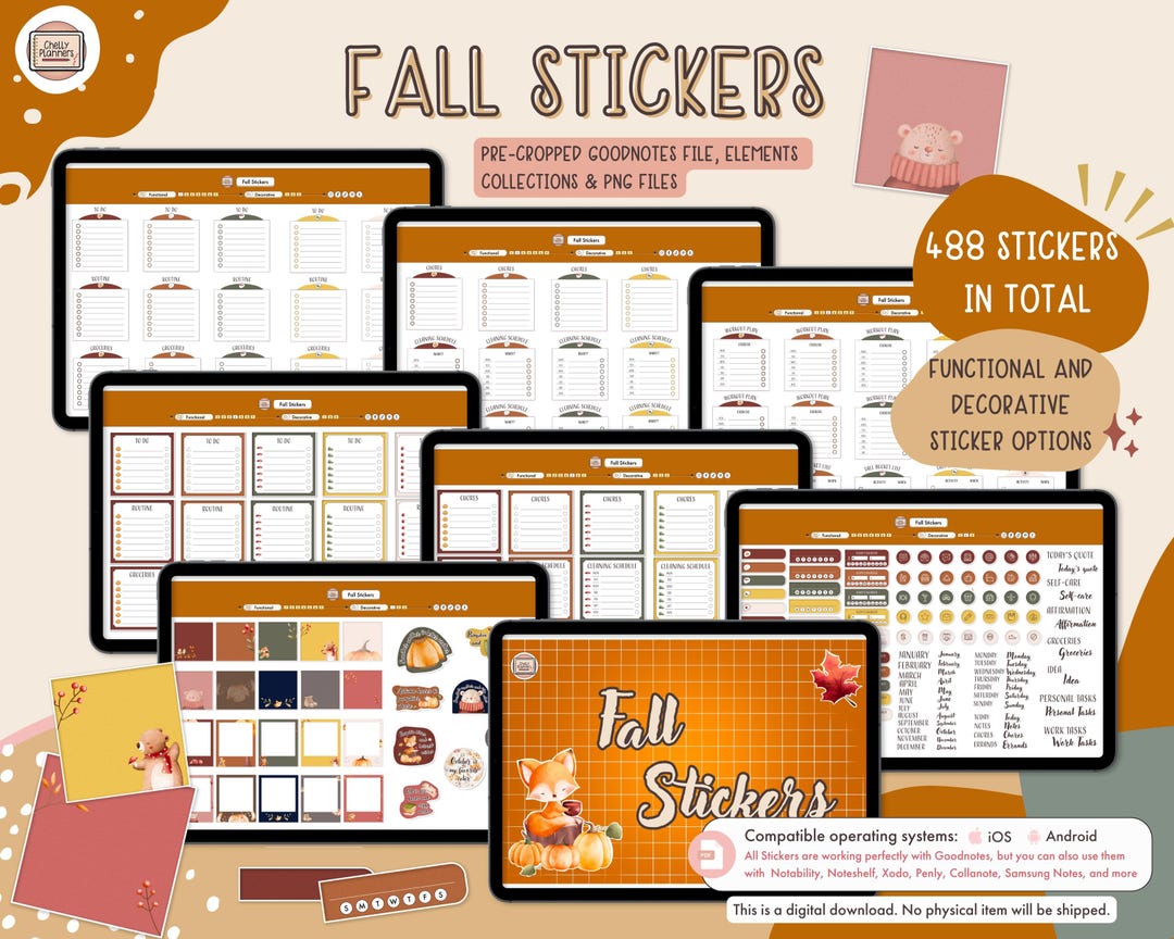 Fall Digital Stickers // Functional + Decorative Stickers for Your ...