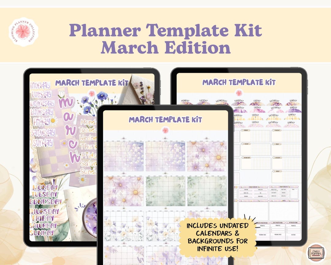March Digital Planner Template Kit, Digital Stickers in PNG, for ...