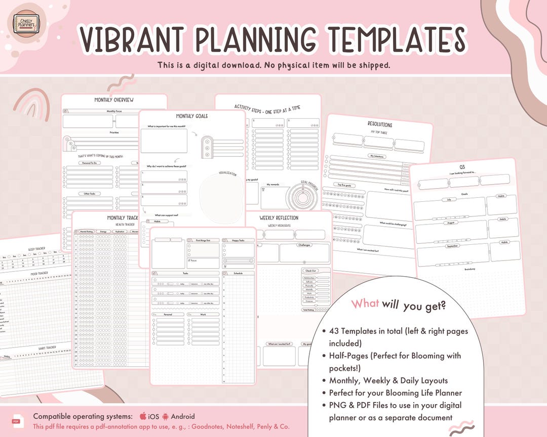 Vibrant Planning Templates in PNG & PDF for Your Digital Planner and ...