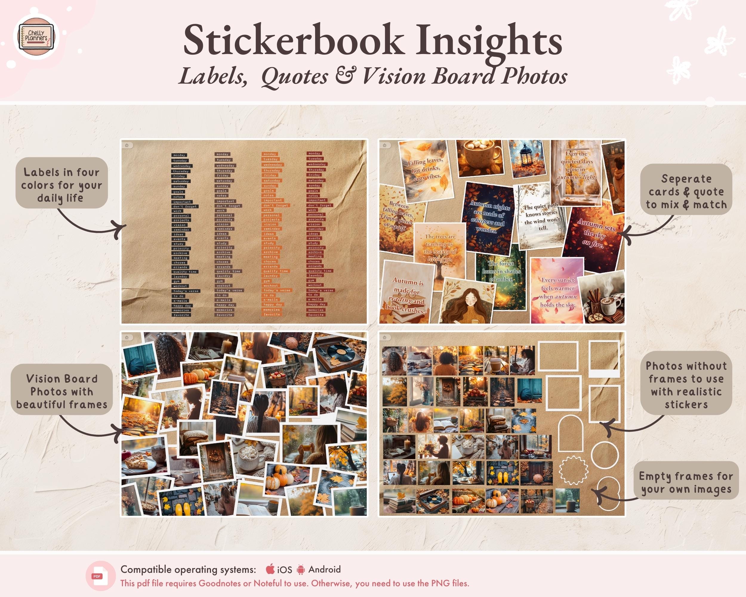 Realistic Fall Wallpaper Kit, Digital Wallpaper Stickers (PNG ...