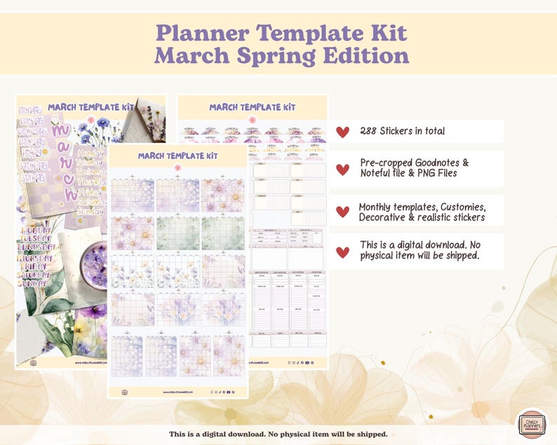 March Digital Planner Template Kit, Digital Stickers in PNG, for ...