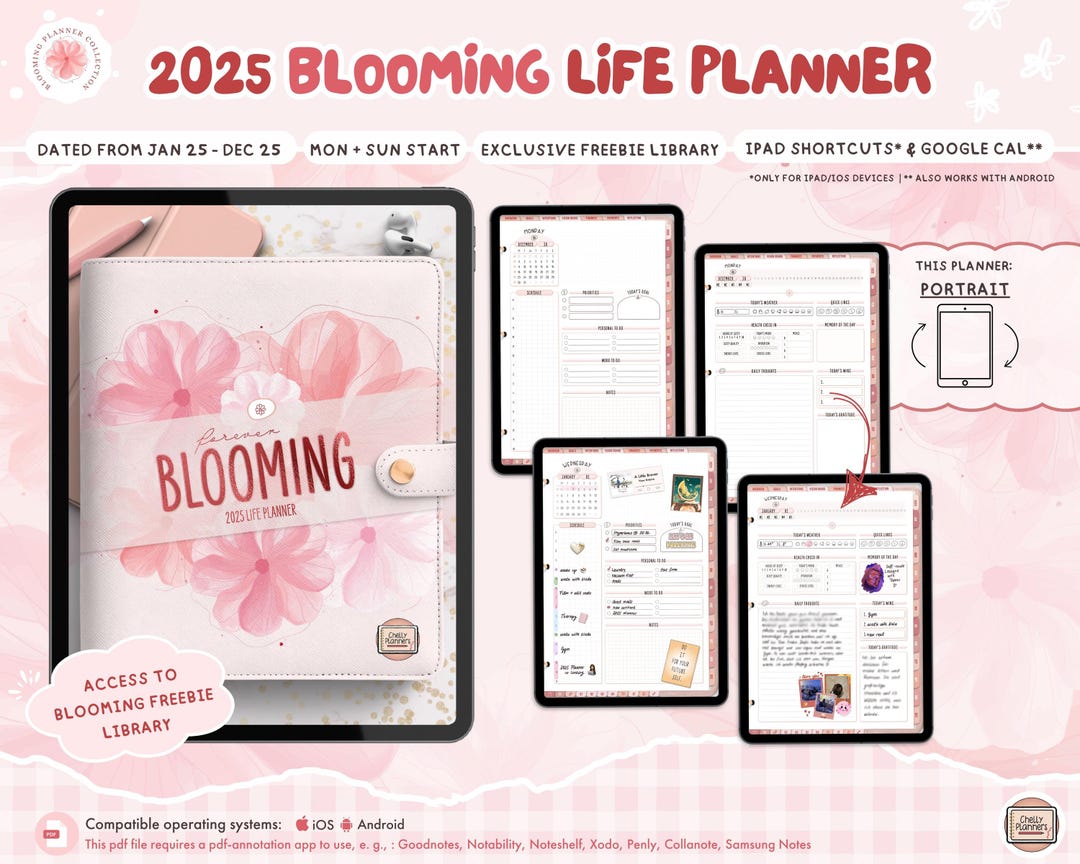 Portrait 2025 Blooming Digital Life Planner / Apple Apps, Ical & Google ...
