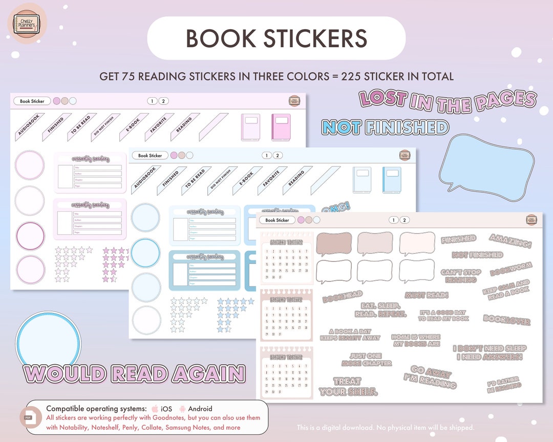 Digital Book Stickers for Planners & Journals (PNG, Goodnotes) - Etsy