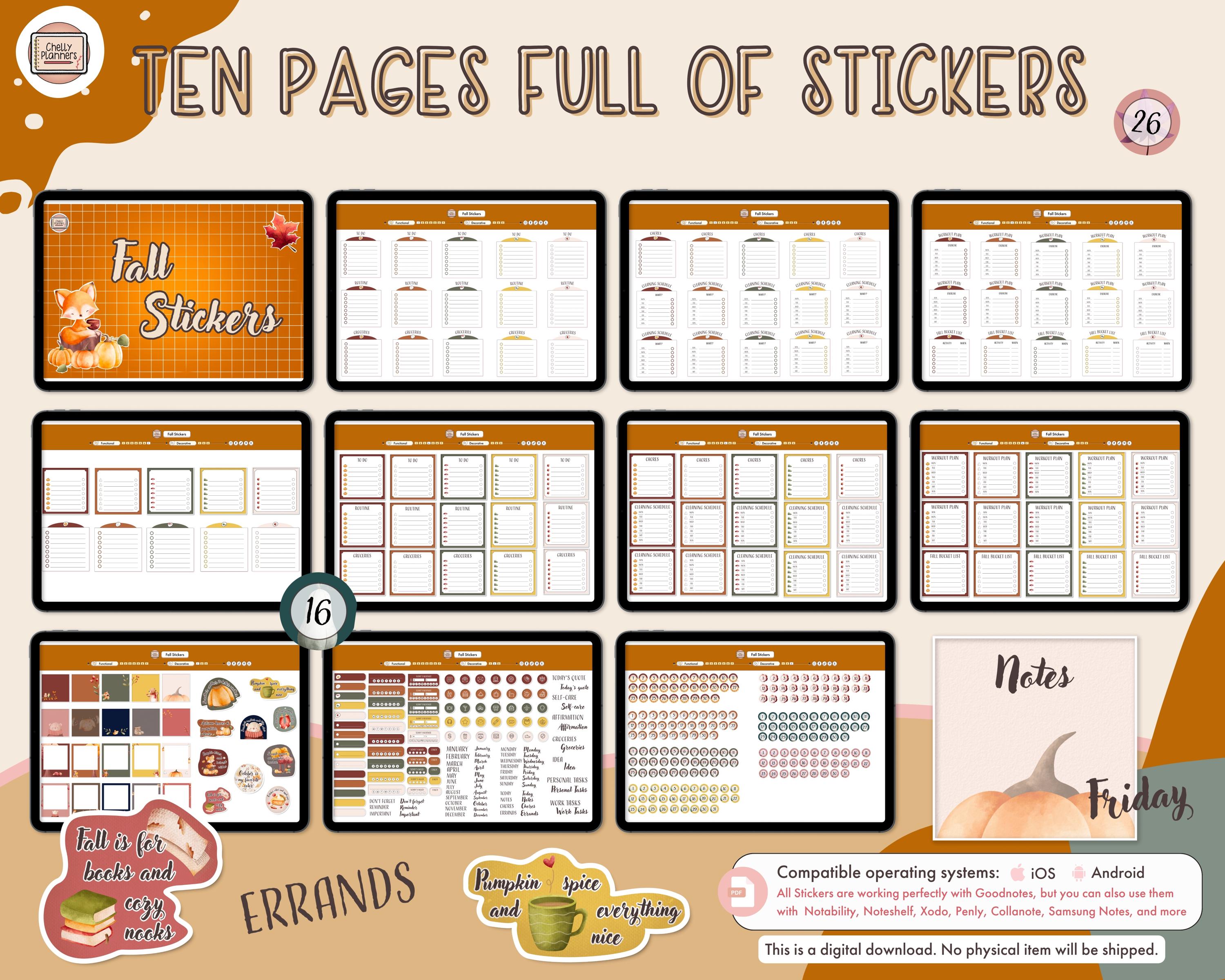 Fall Digital Stickers // Functional + Decorative Stickers for Your ...