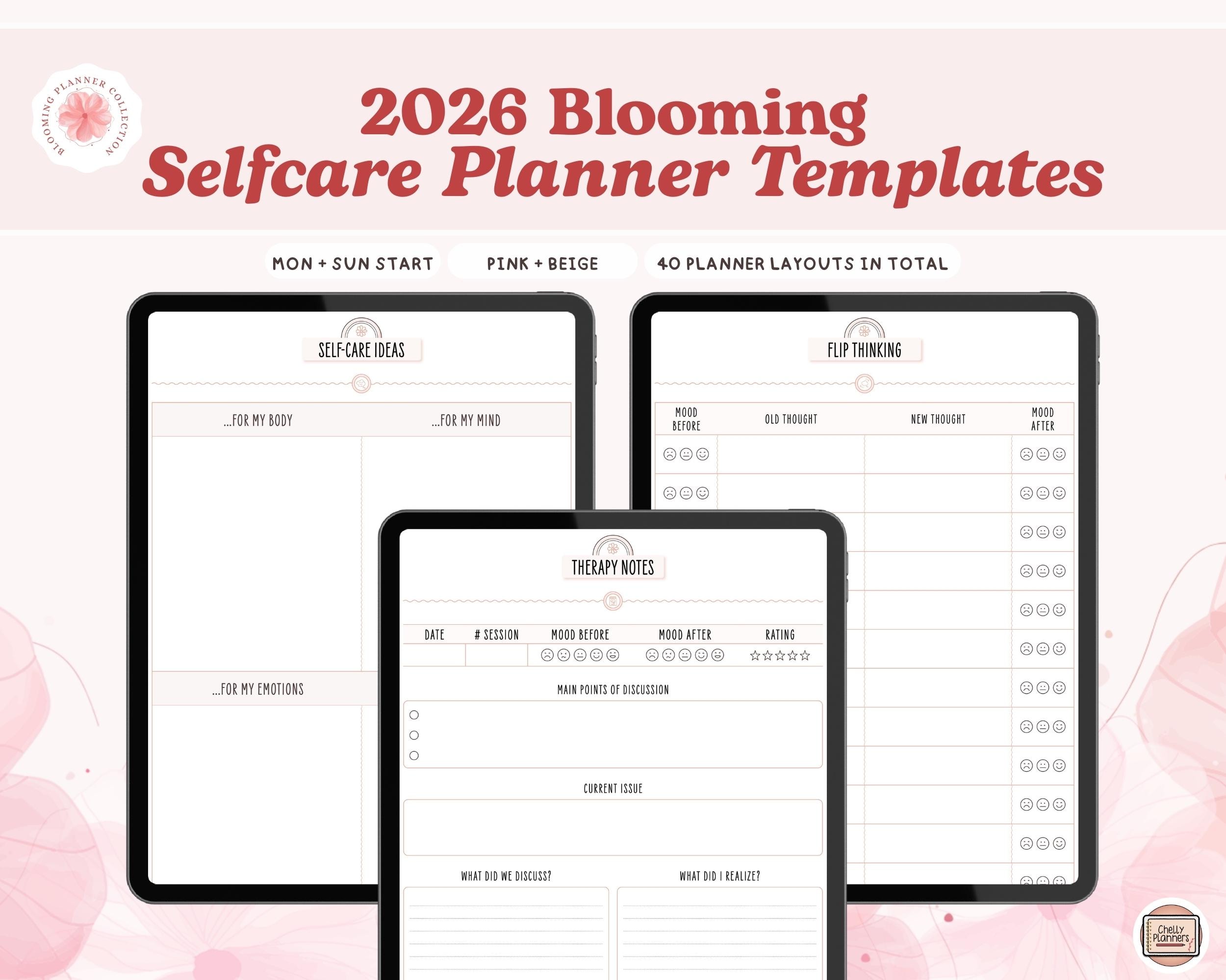 Blooming Selfcare Templates in PNG and PDF for Your Digital Planner and ...