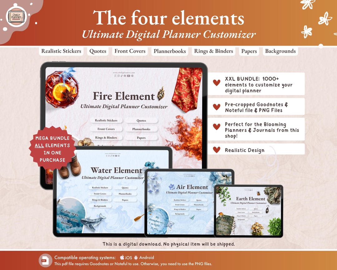 Four Elements Digital Planner Customizer, Digital Stickers (goodnotes ...