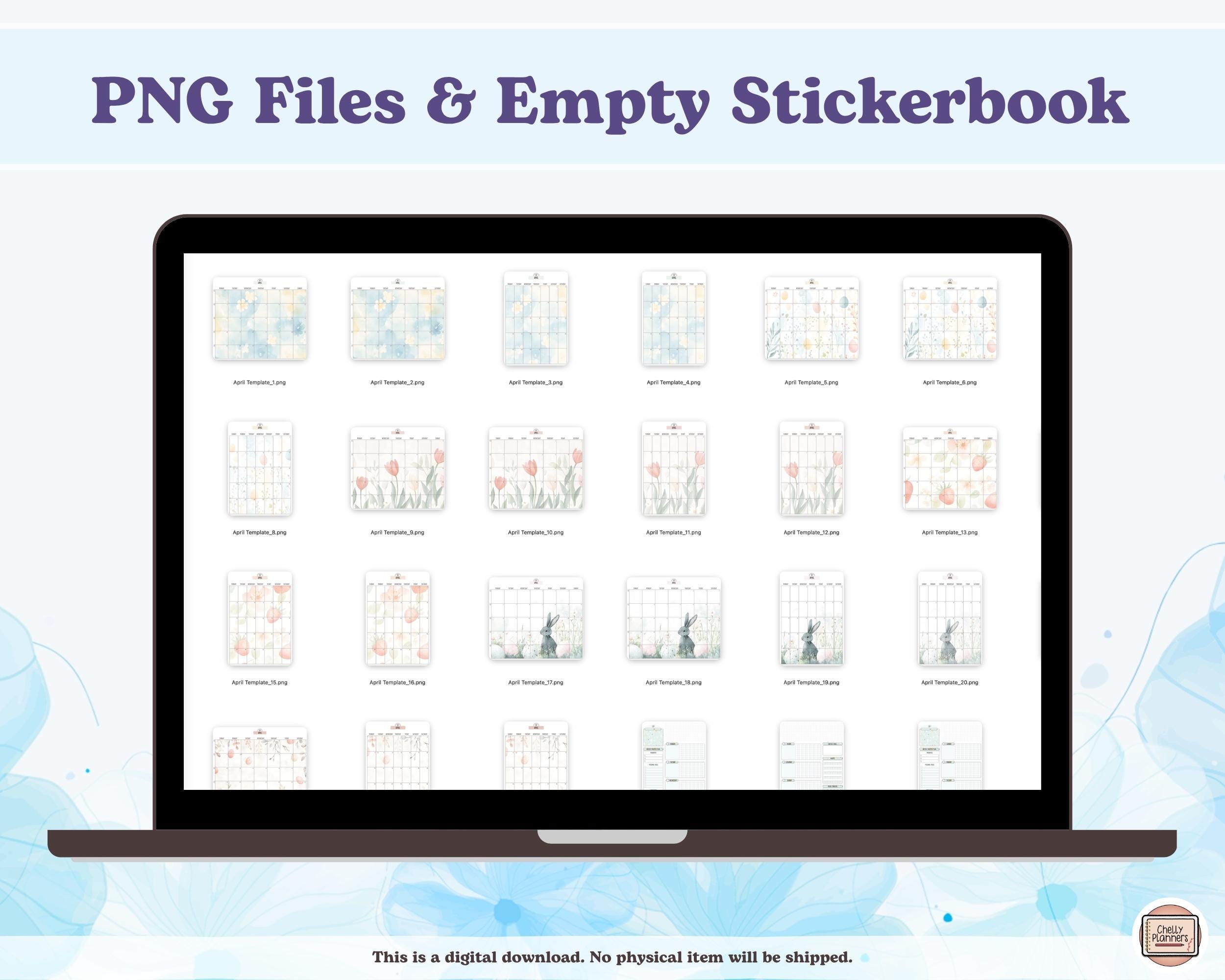 April Digital Planner Template Kit, Digital Stickers in PNG, for ...