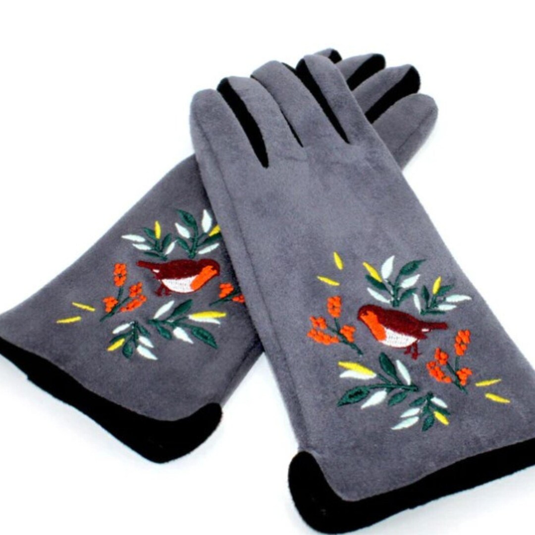 Embroidered Robin Touchscreen Gloves: Secret Garden Winter Gloves - Etsy