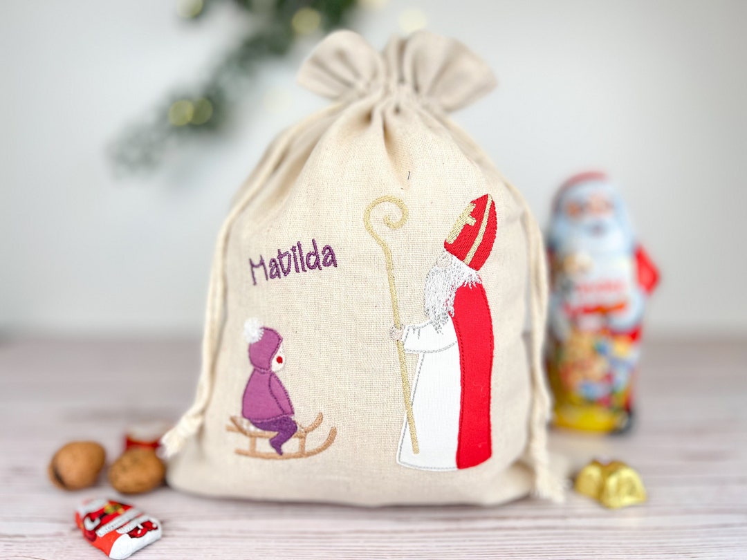 Personalized Santa Stocking, Embroidered With St. Nicholas and Child on ...