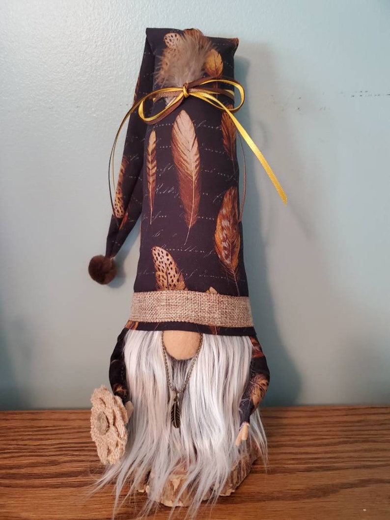 Southwest Brown Feather Gnomes Wearing a Brass Bronze Feather Necklace ...