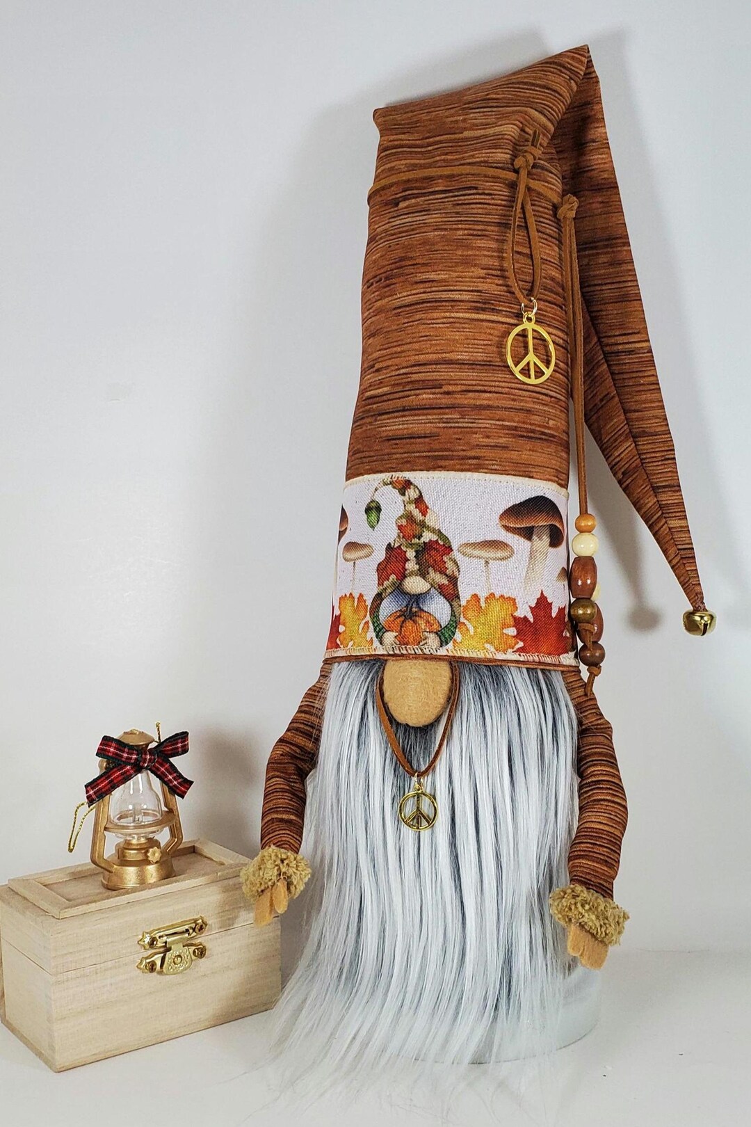 Mushroom Gnome: Gold Peace Signs, Suede Beaded Headband, Lantern ...
