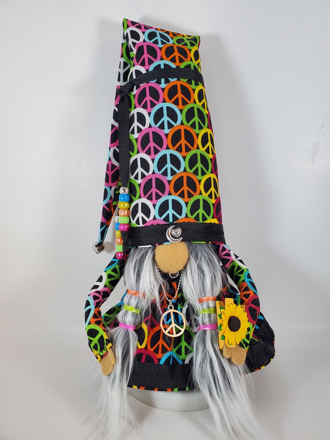 Handcrafted Hippie Gnome: Peace Sign, Sunflower, Pierced Nose - Etsy