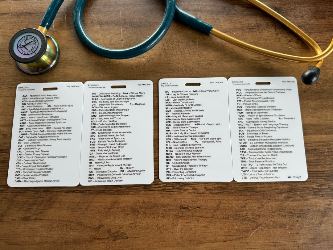 Set of 2 Healthcare, Nursing, Medical Acronyms Pocket Card - Etsy