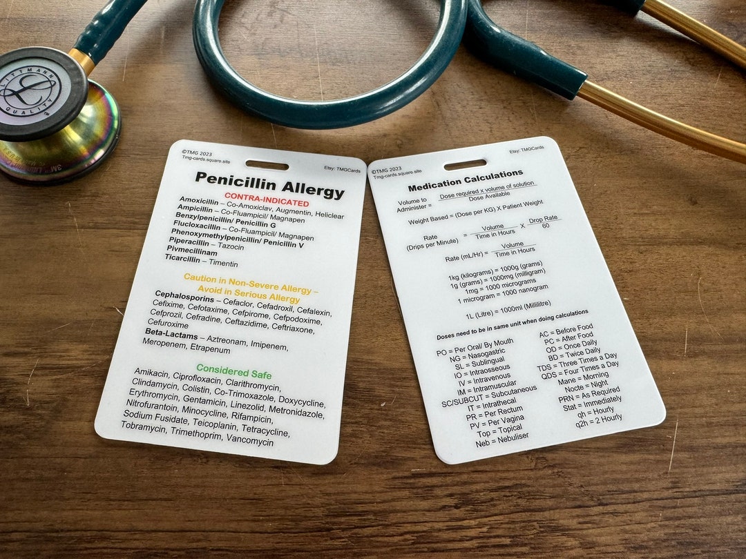Medication and Penicillin Healthcare, Nursing, Medical Pocket Card - Etsy