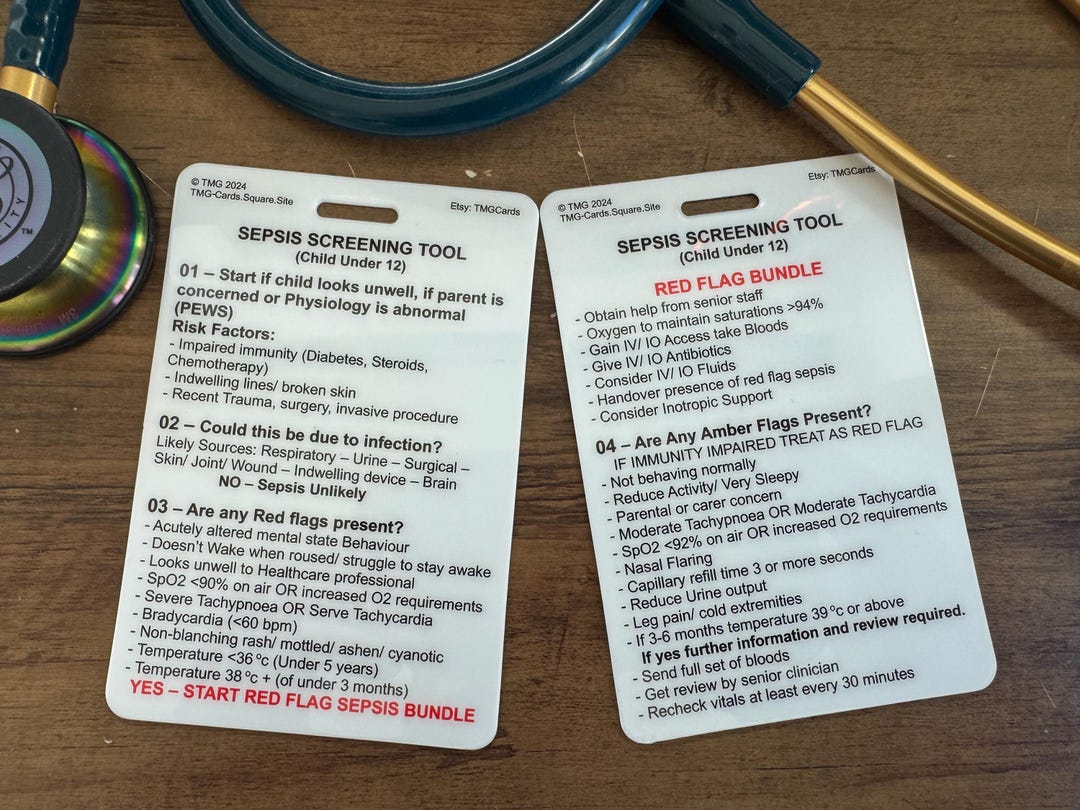Sepsis Screening Tool (child) Healthcare Educational Pocket Cards - Etsy