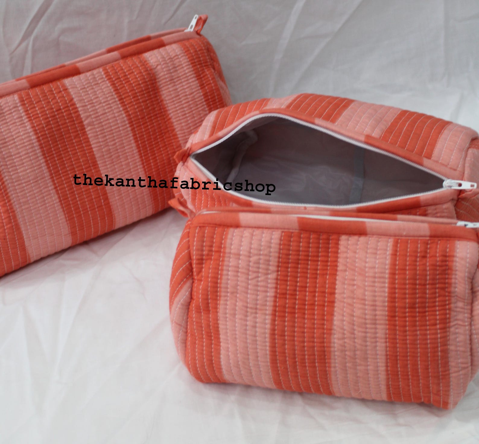 Handmade Stripe Cotton Pouch Set: Quilted Cosmetic & Wash Bag - Etsy