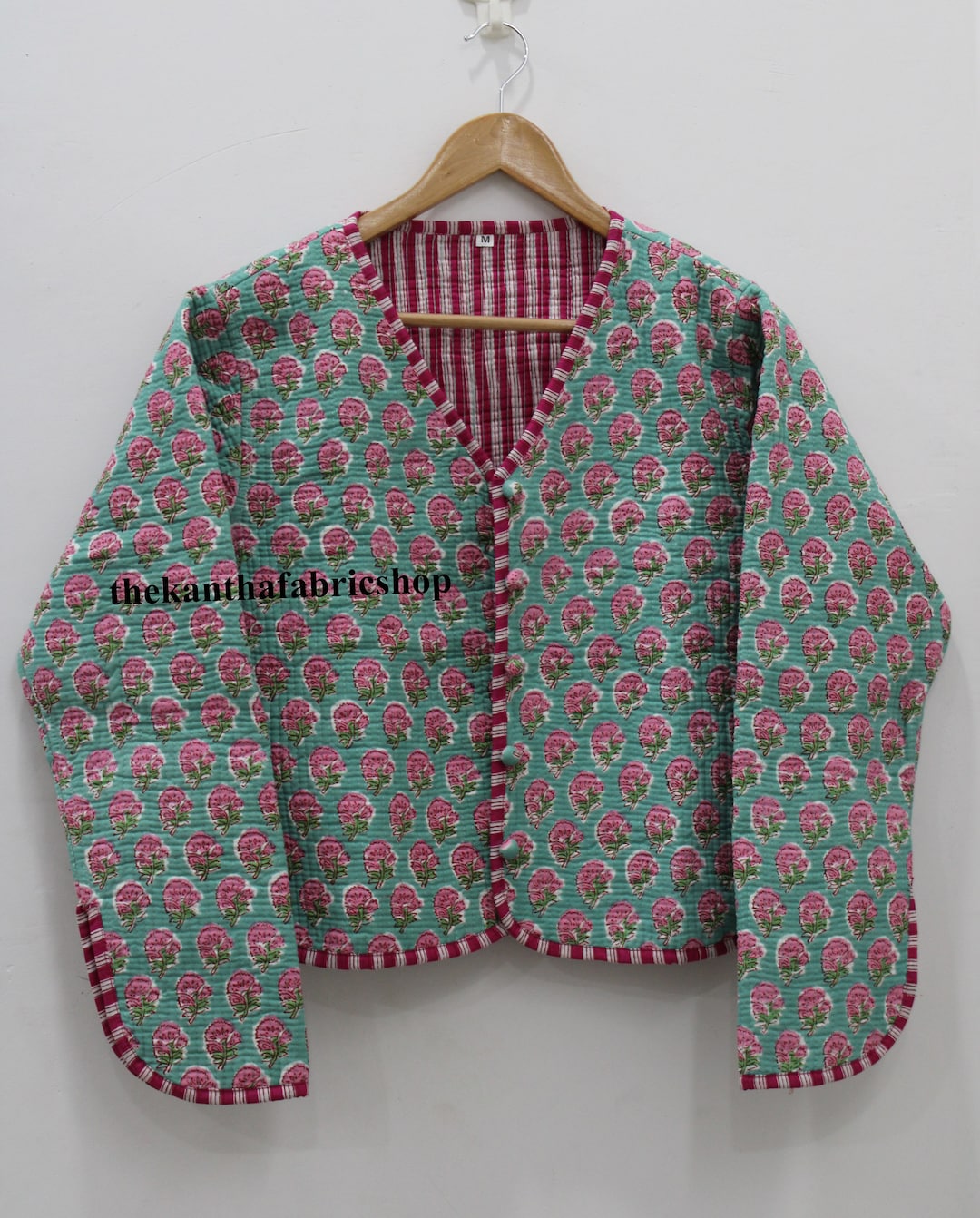 Quilted Indian Jacket for Women Floral Block Print Cotton Jacket Coat ...