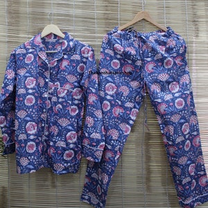 Cotton Pajama Set Long Sleeve Pajama Set Night Wear Cotton Pjs, Hand ...