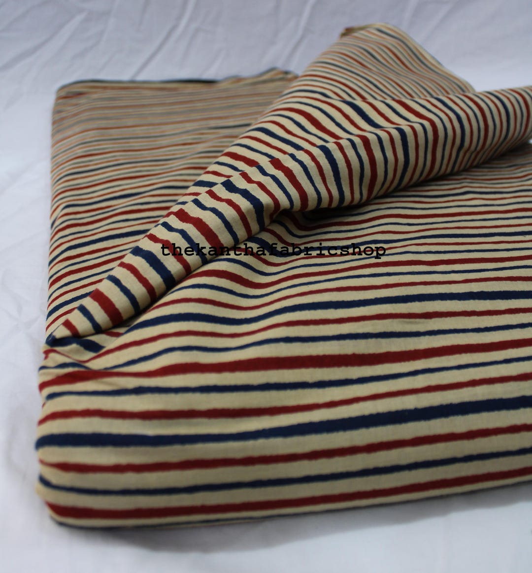 Indian Stripe Print Cotton Fabric, Light Weight Dressmaking Quilting ...
