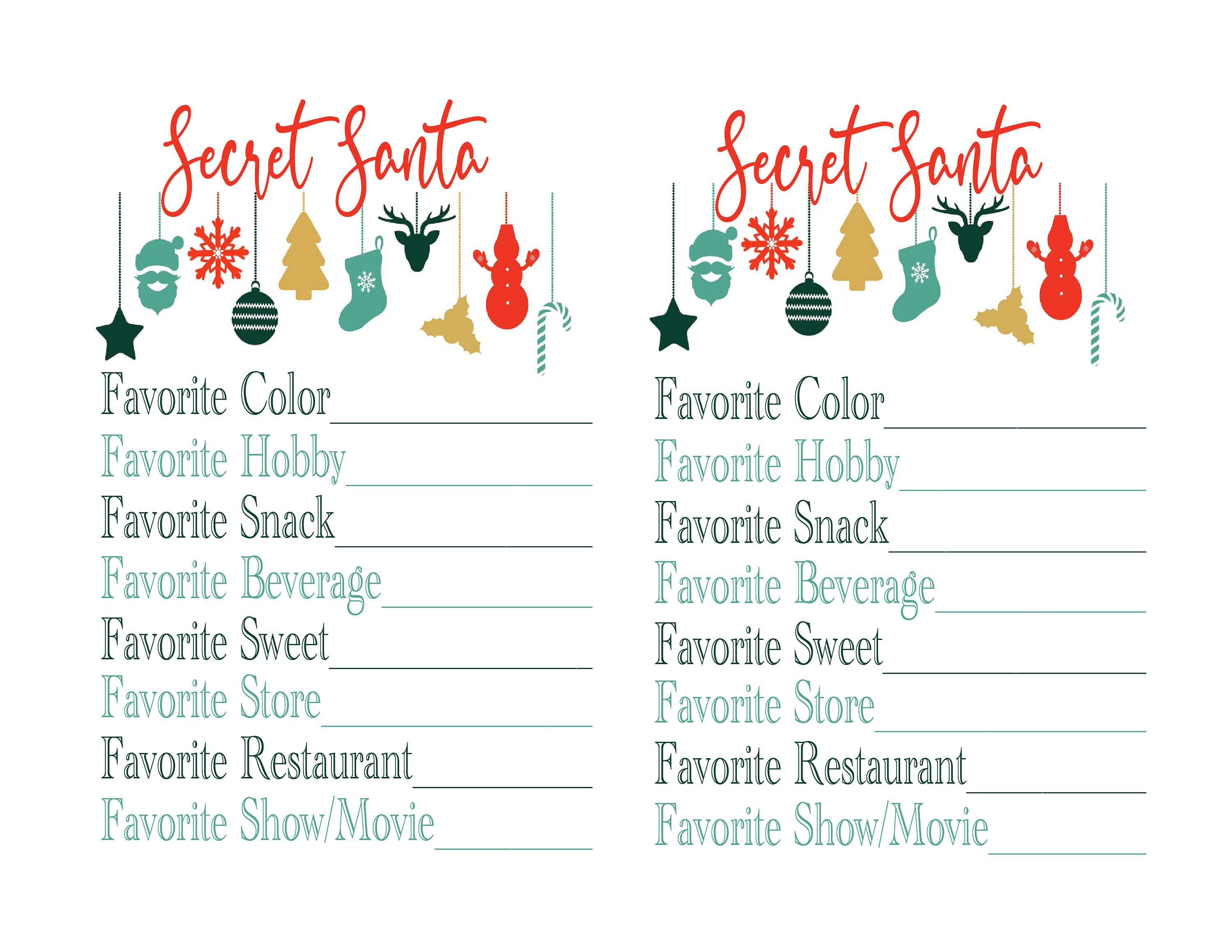 Christmas Printable | Secret Santa | Digital Download - Etsy Canada