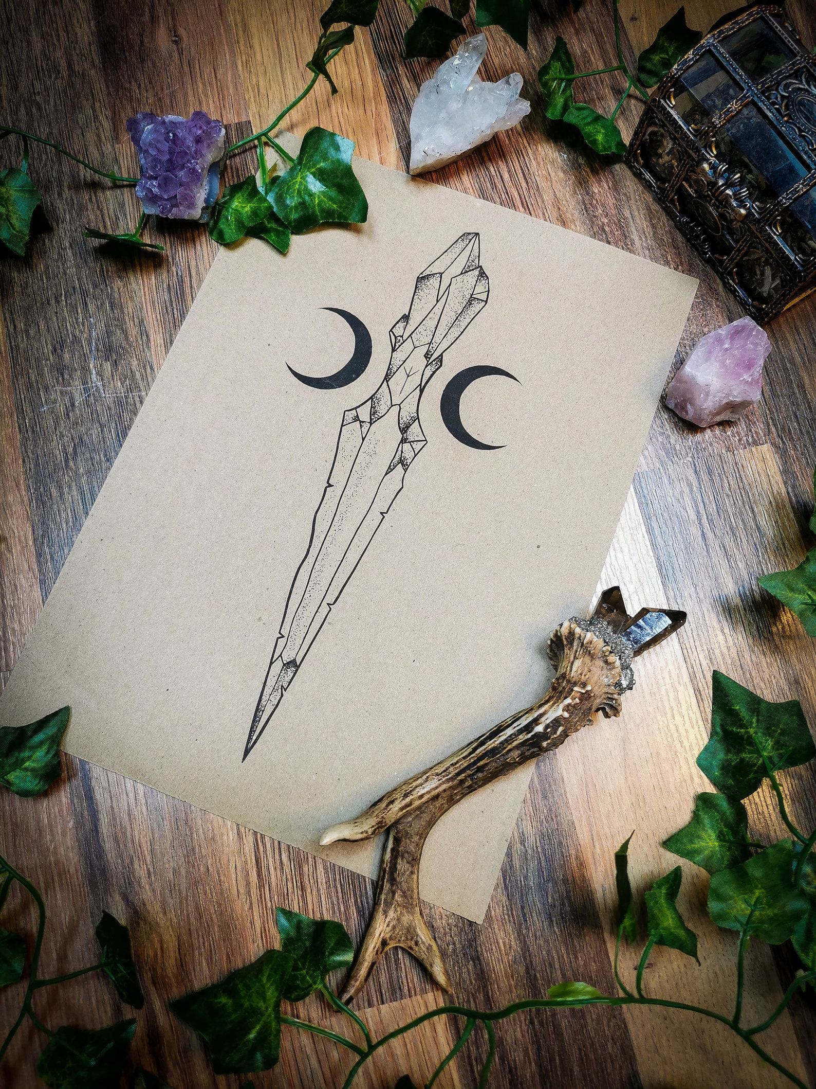 Crystal Dagger Print A4 Kraft Papier Witchy Crescent Moon Mondsichel ...