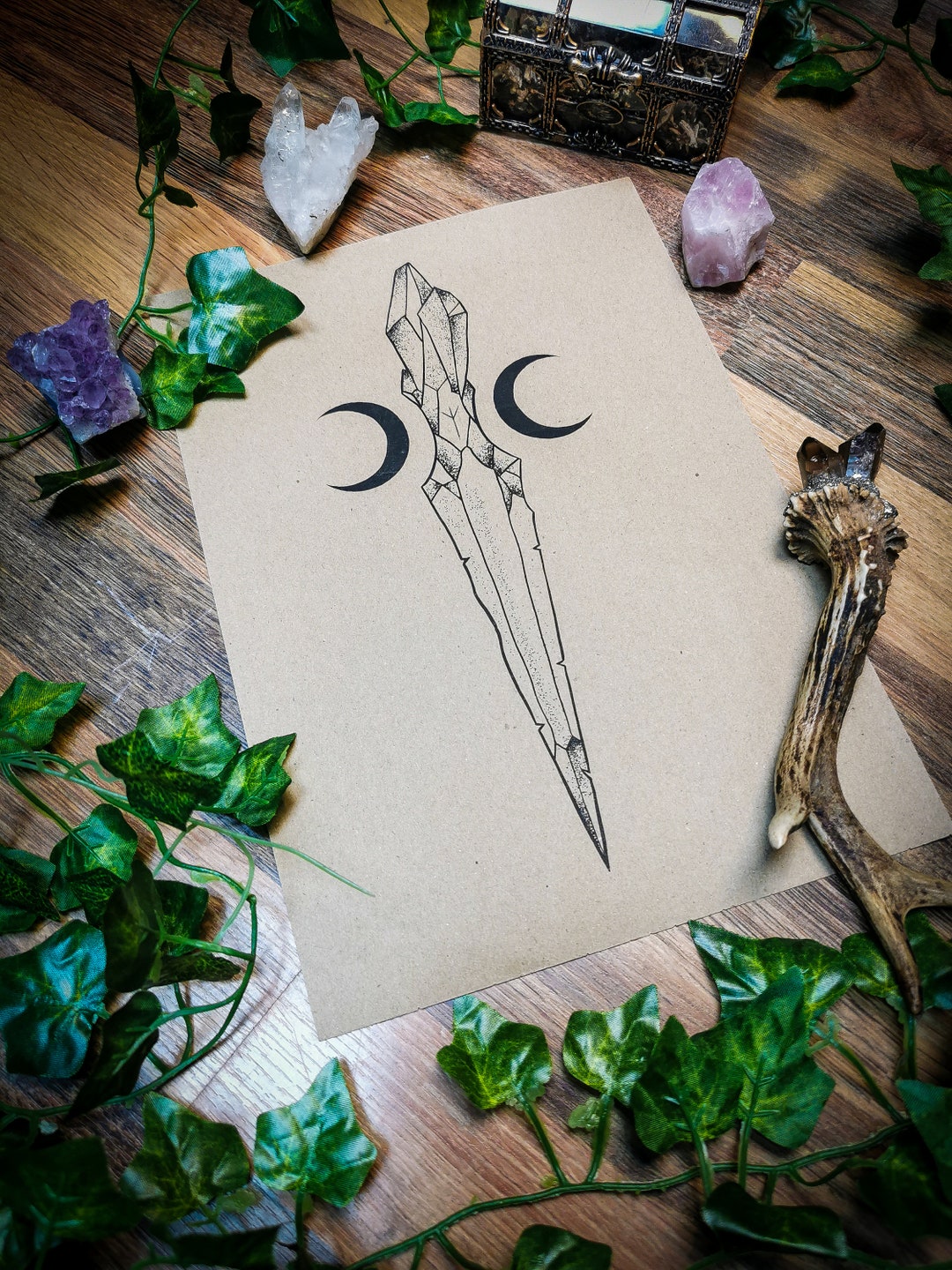 Crystal Dagger Print A4 Kraft Papier Witchy Crescent Moon Mondsichel ...