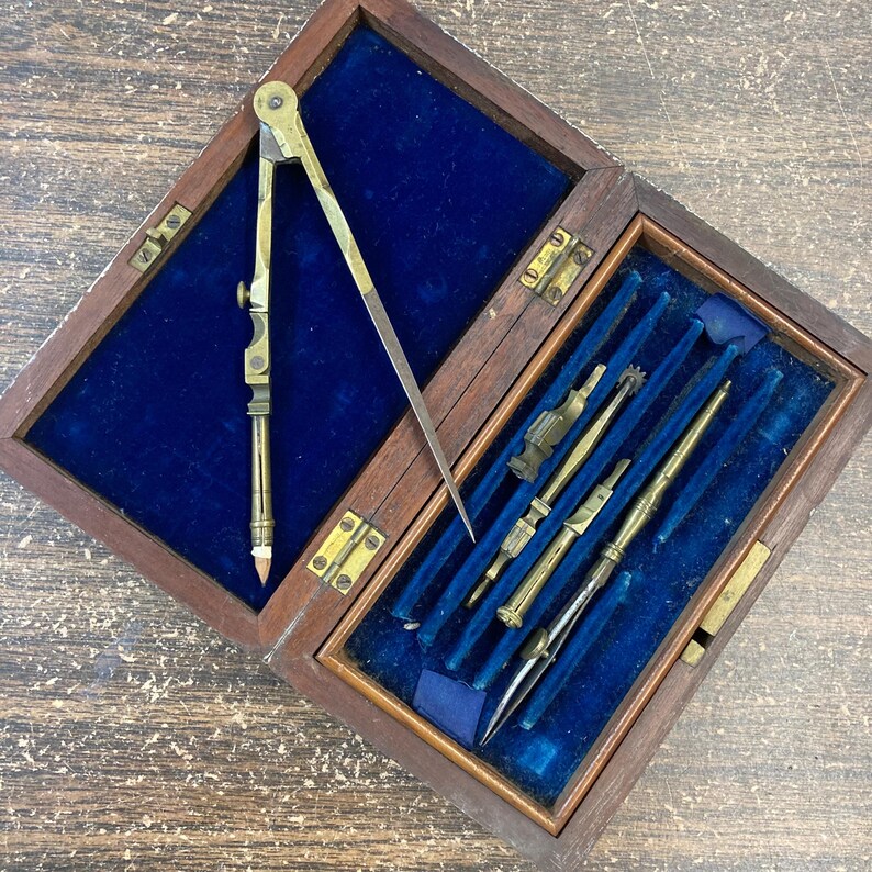 Antique Wooden Drafting Box With Compass Set French 19th Century - Etsy