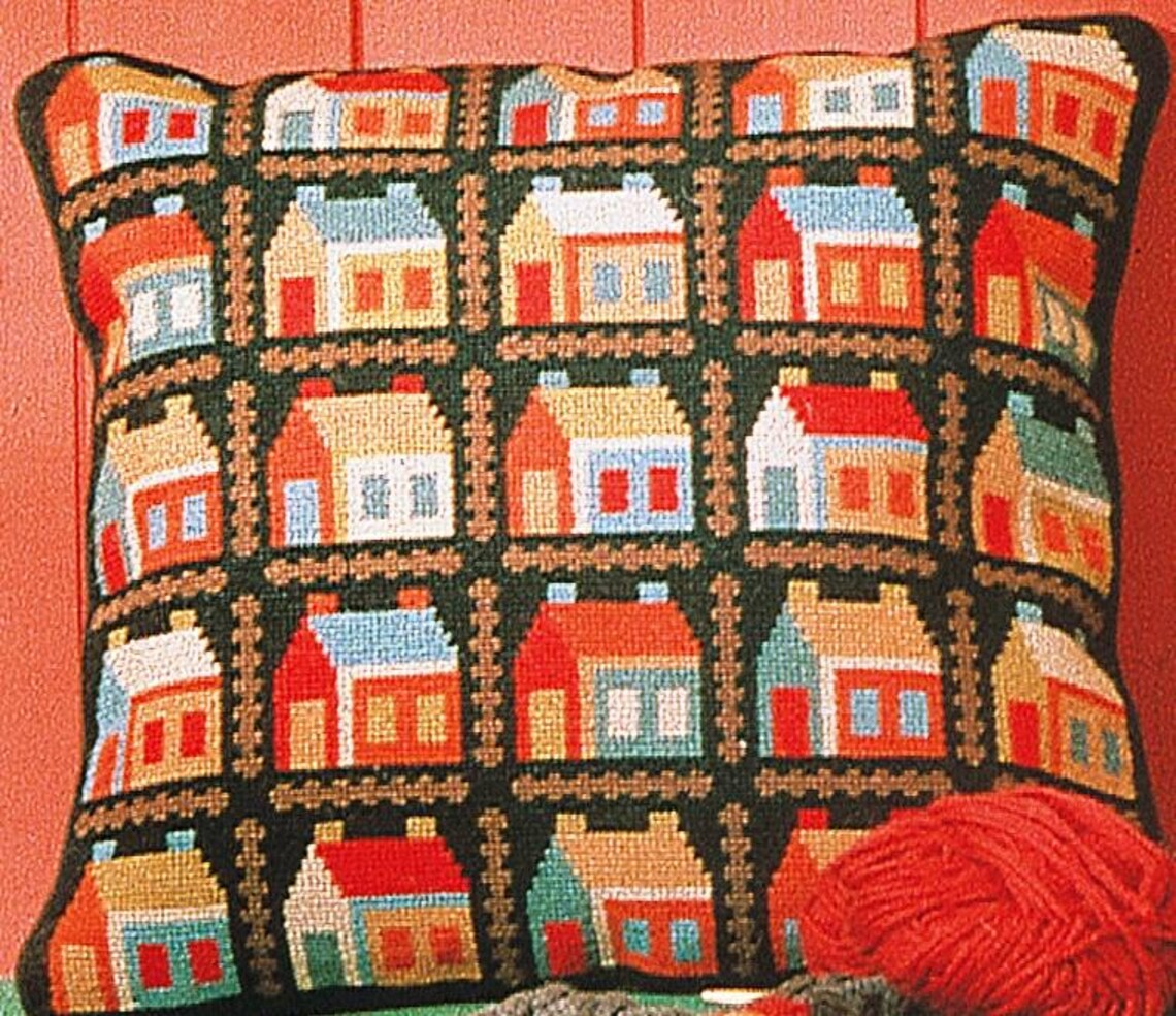 Ehrman Needlepoint Cushion Kit | Houses Tapestry Design by Mary Norden ...